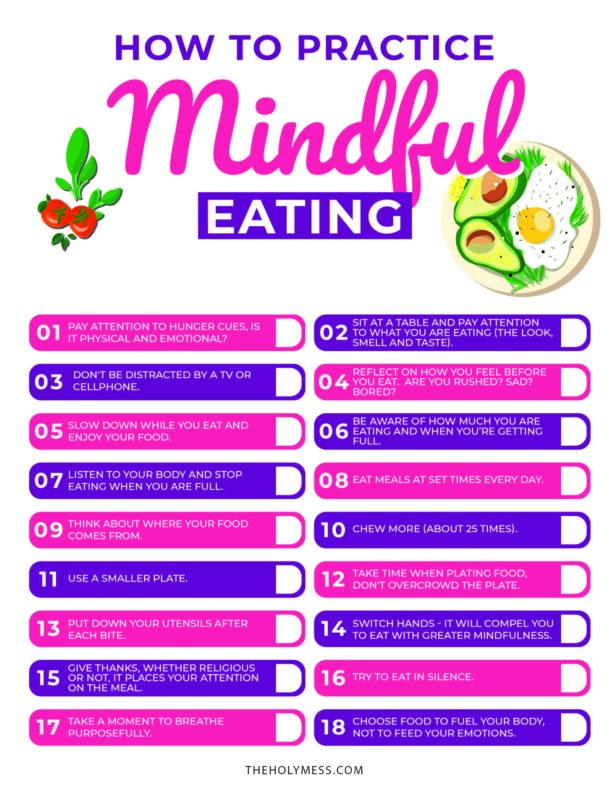 20 Ways to Eat More Mindfully 🍝🍓🥘(with Free PDF Printable)