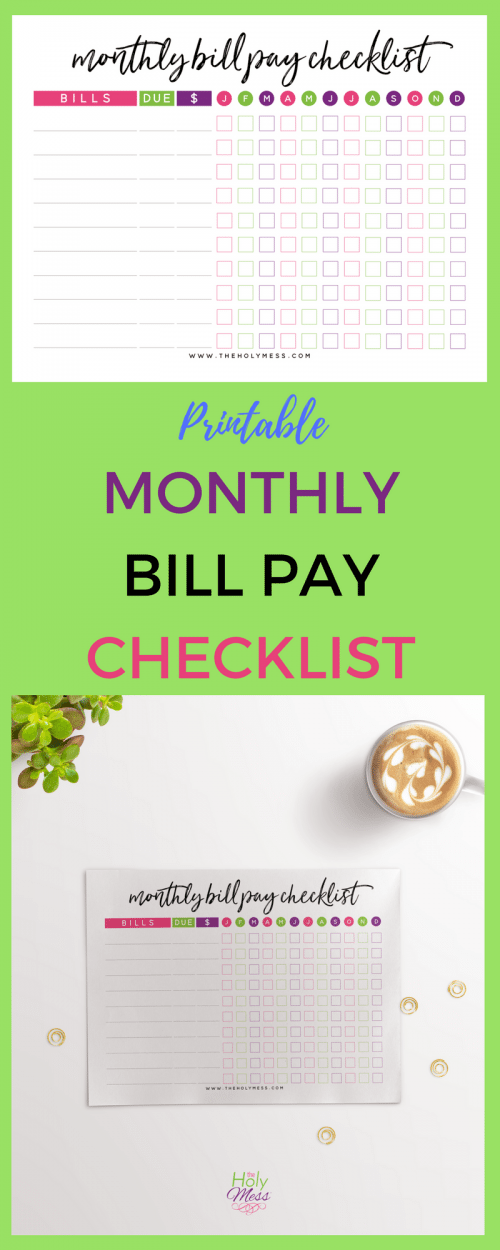Printable Monthly Bill Pay Checklist for Easy Organization