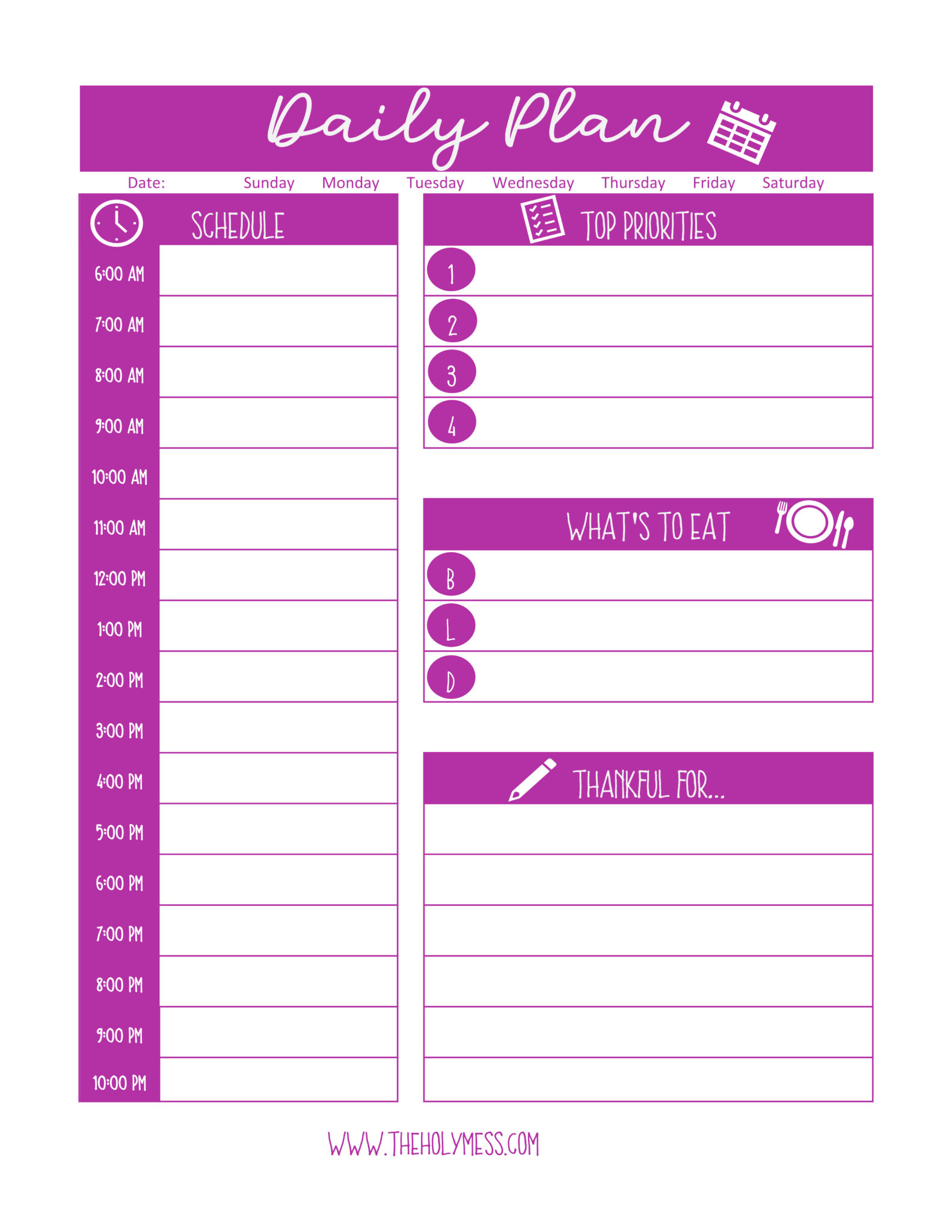 Daily Action Plan Free Printable The Holy Mess