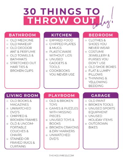 30 Things to Declutter Today Printable