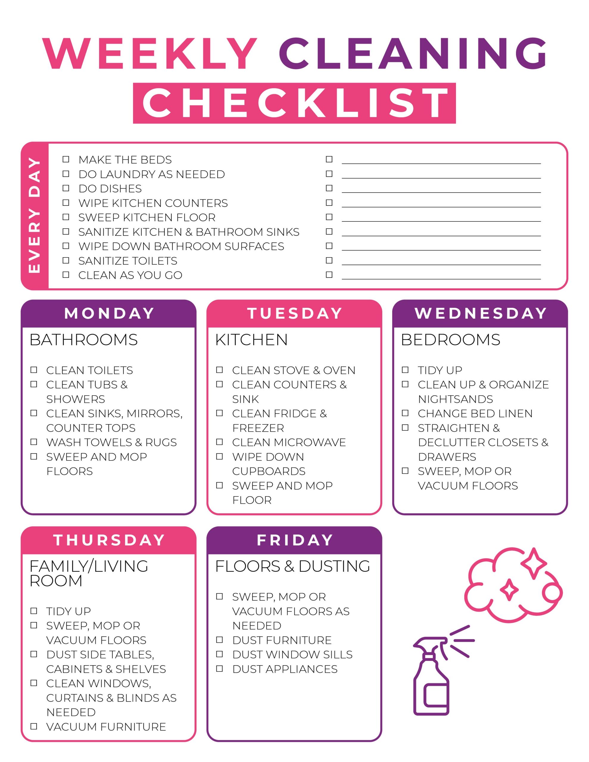 Free Printable Housework Checklist Printable Free Templates Download