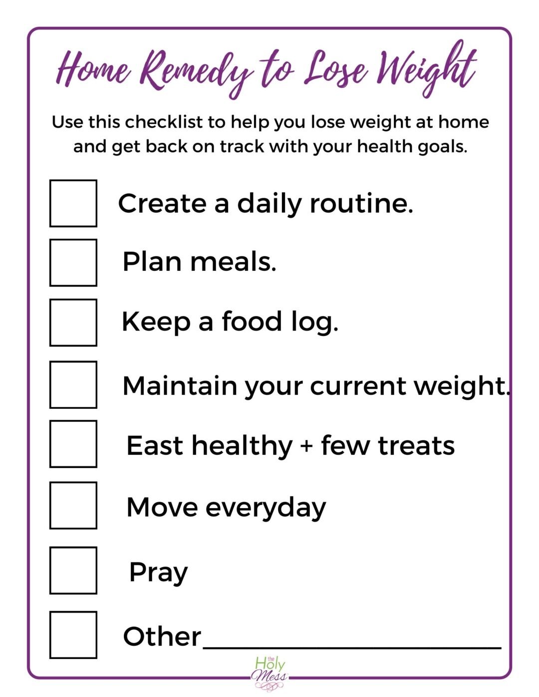 Home Remedy To Lose Weight Checklist Printable