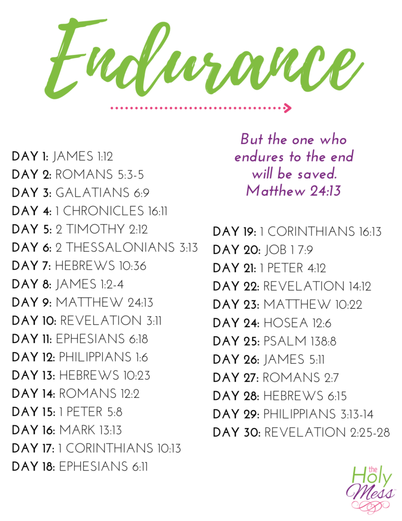 Endurance 31 Day Bible Reading Plan Printable