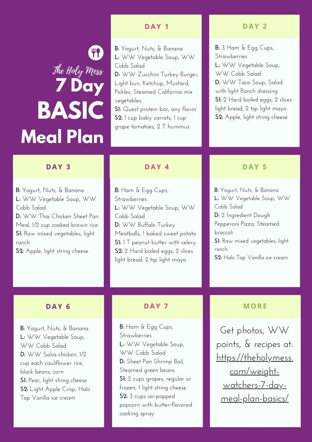 Updated Weight Watchers 7 Day Meal Plan with FREE Printable