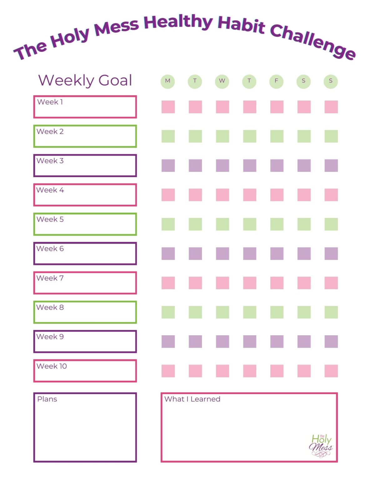 The Holy Mess Weekly Healthy Habit Challenge Printable - The Holy Mess