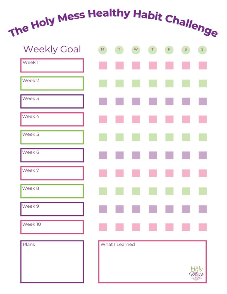 The Holy Mess Weekly Healthy Habit Challenge Printable